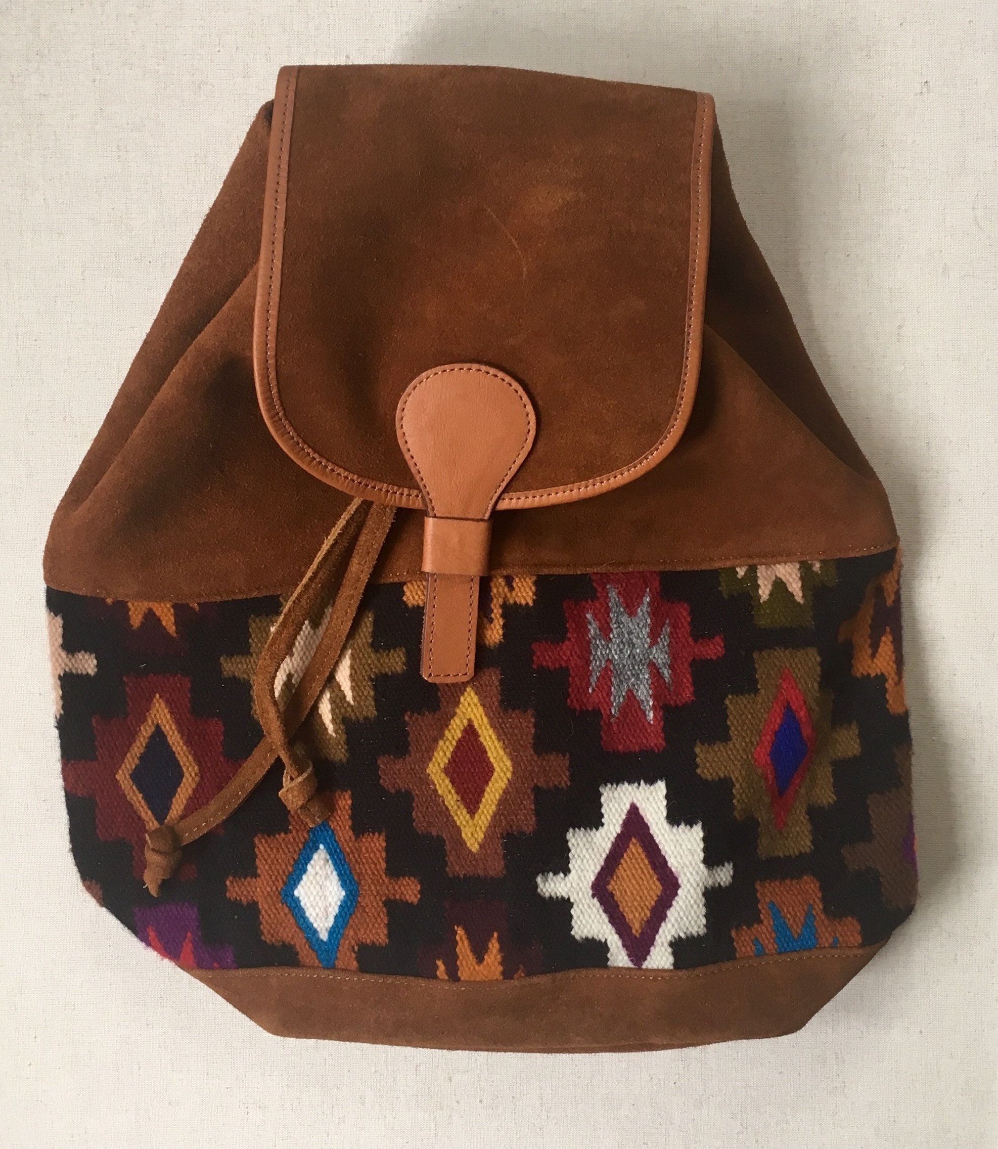 Handmade Woven Suede Backpack Purse Vintage Southwest Native American ...