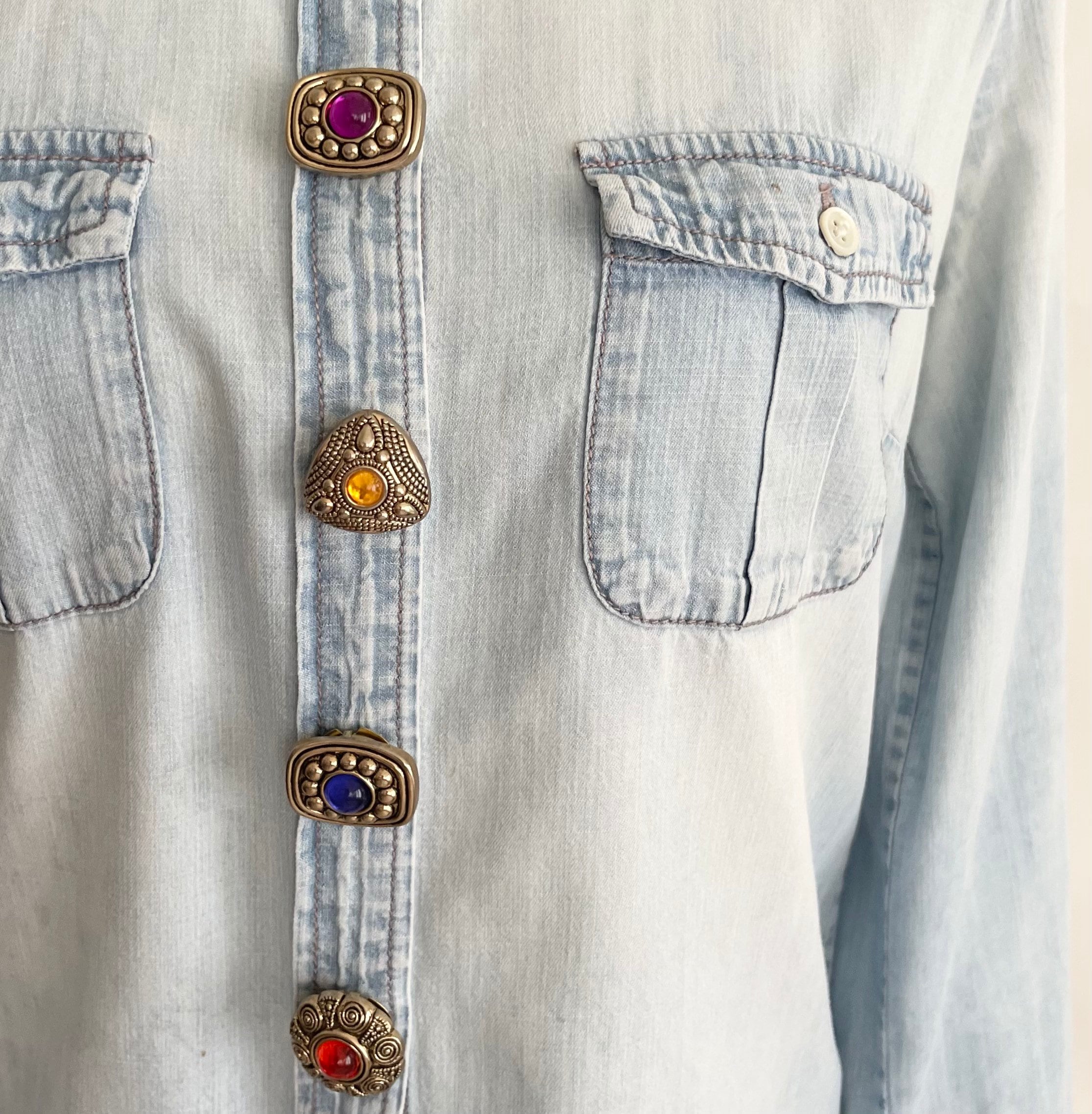 80s Jeweled Button Cover Set of 6 Gold Tone Buttons Faux Gemstone ...