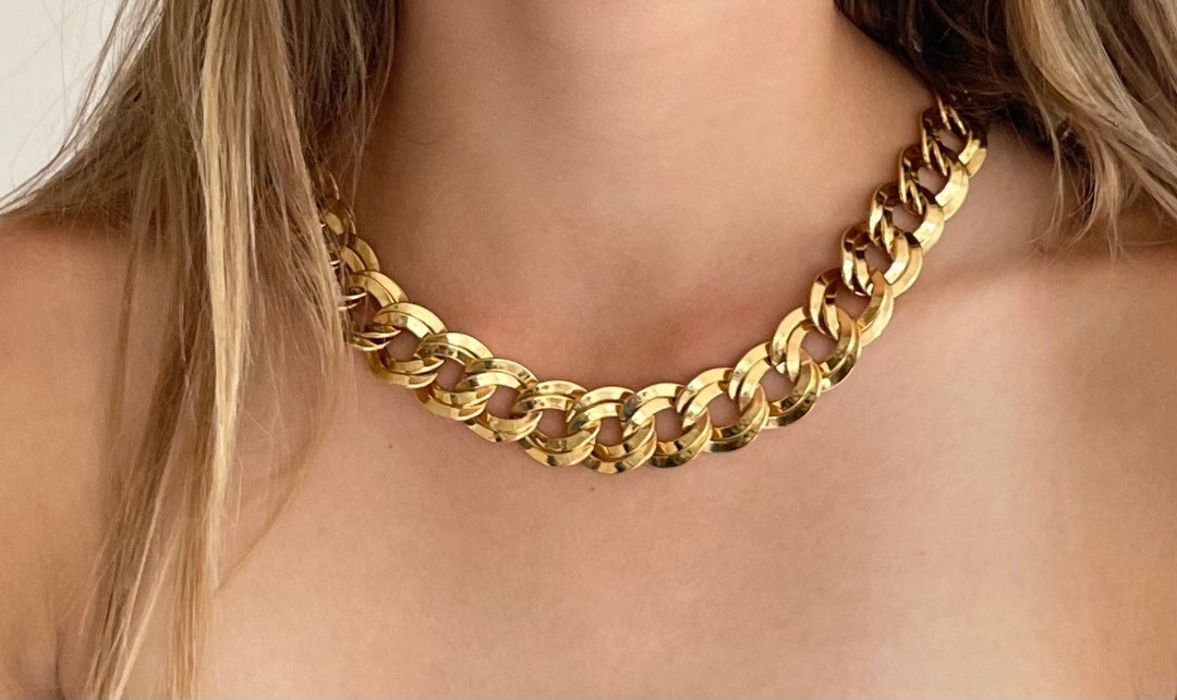 80s Gold Chain Necklace Chunky Heavy Gold Tone Costume Jewelry Links ...