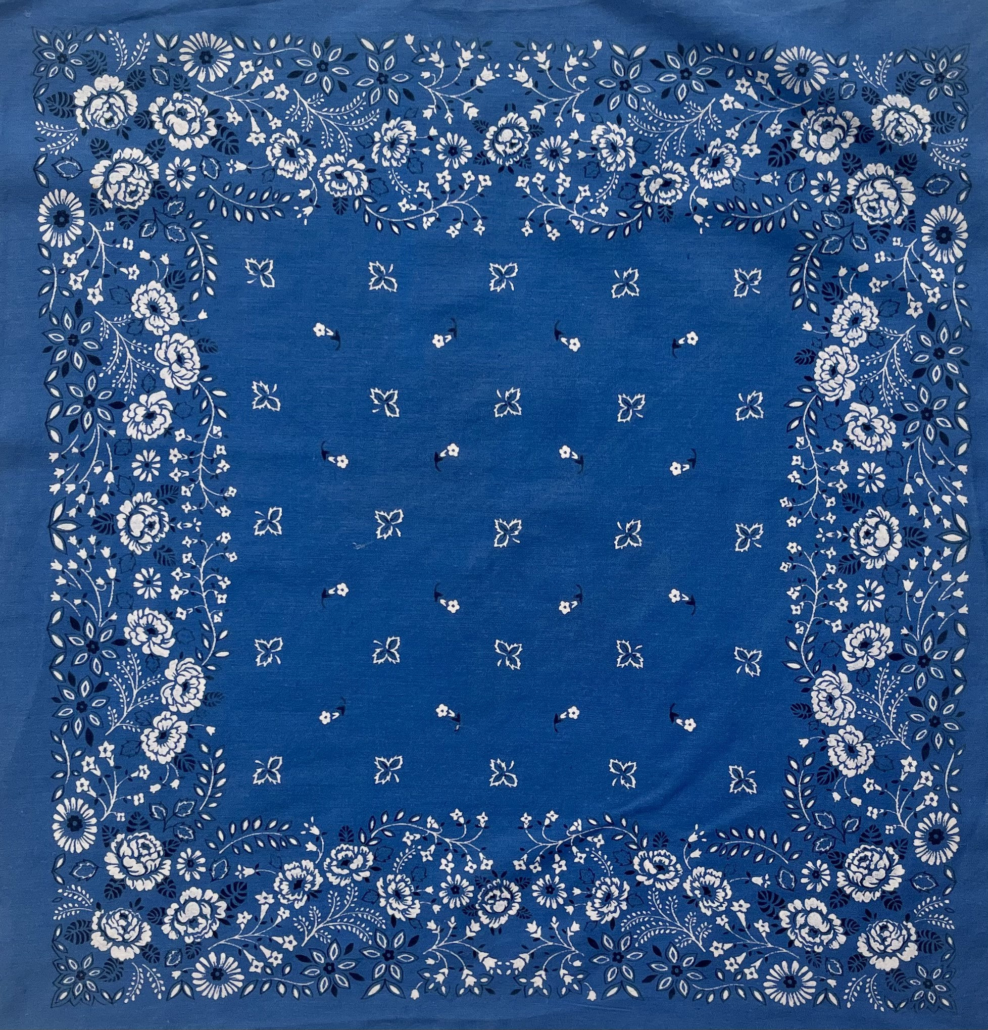 Rare Cerulean Blue Bandana Vintage 60s Fast Blue Floral Flower Paisley ...
