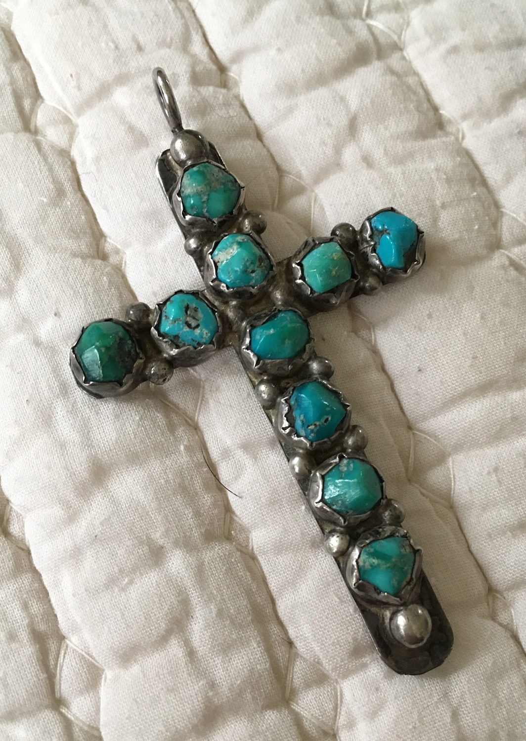 Large Vintage Sterling Silver and Turquoise Zuni Cross Pendant - Chain ...