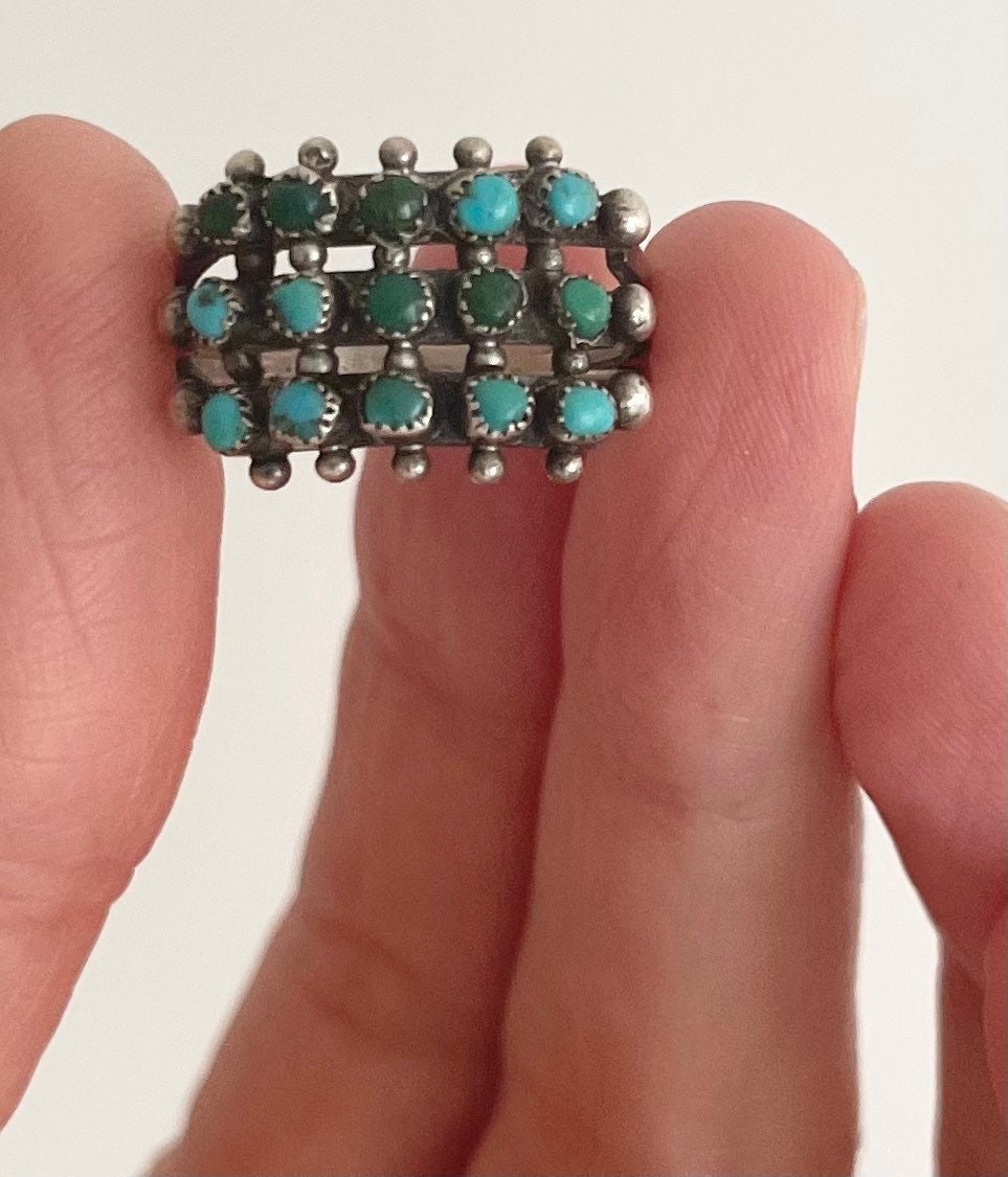 Three Row Snake Eye Turquoise Ring Band Vintage Antique 30s 40s Old ...