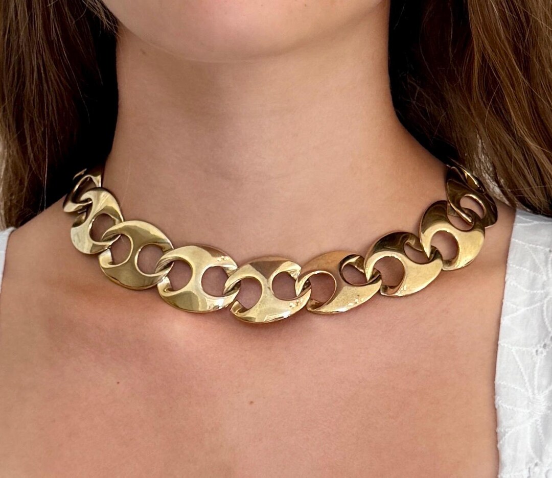 Gold Chain Link Belt Mod Vintage Chunky Round Disc Oval Metal Links ...