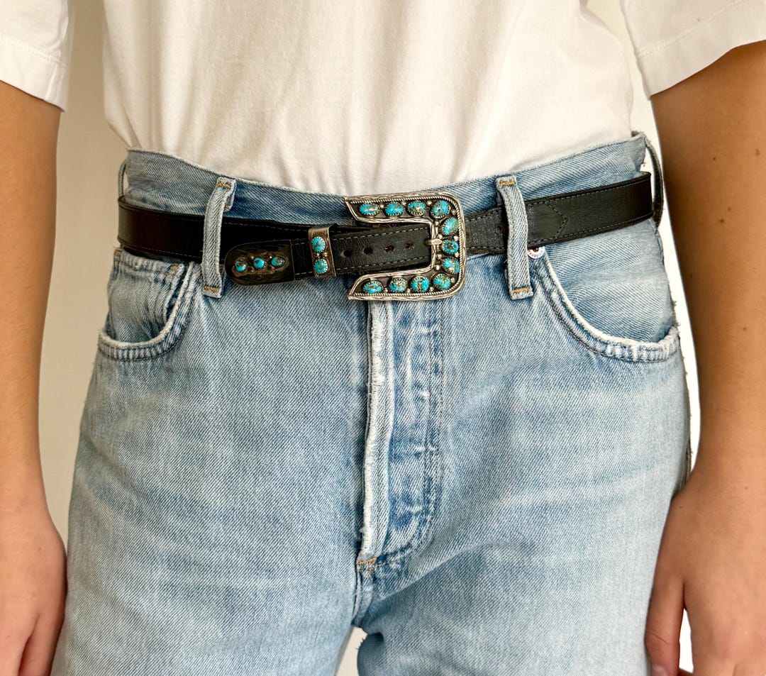 Navajo Turquoise Cluster Buckle Native American Vintage Sterling Silver ...