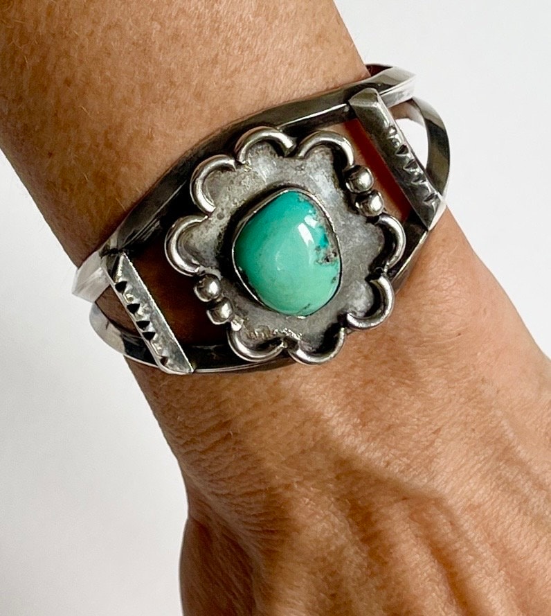 Heavy Vintage Turquoise Cuff Bracelet 60s 70s Native American Navajo ...