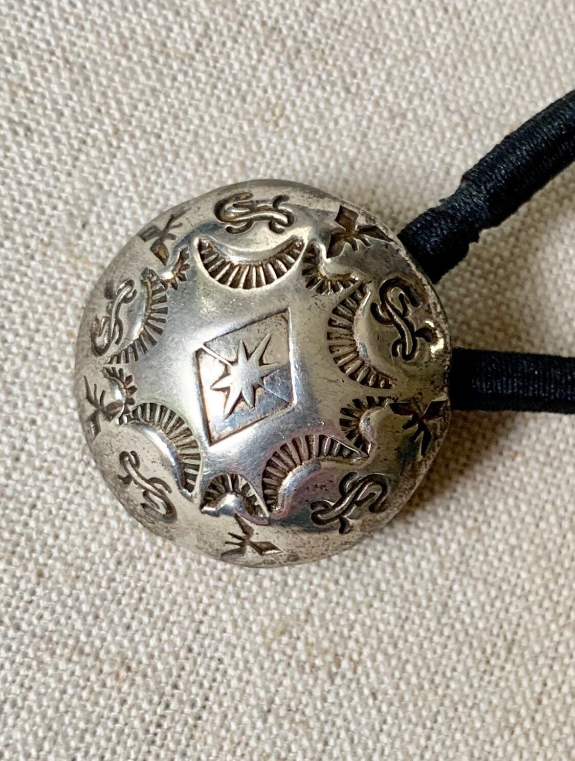 Southwest Silver Ponytail Holders Hair Band Tie Vintage Handmade Button ...