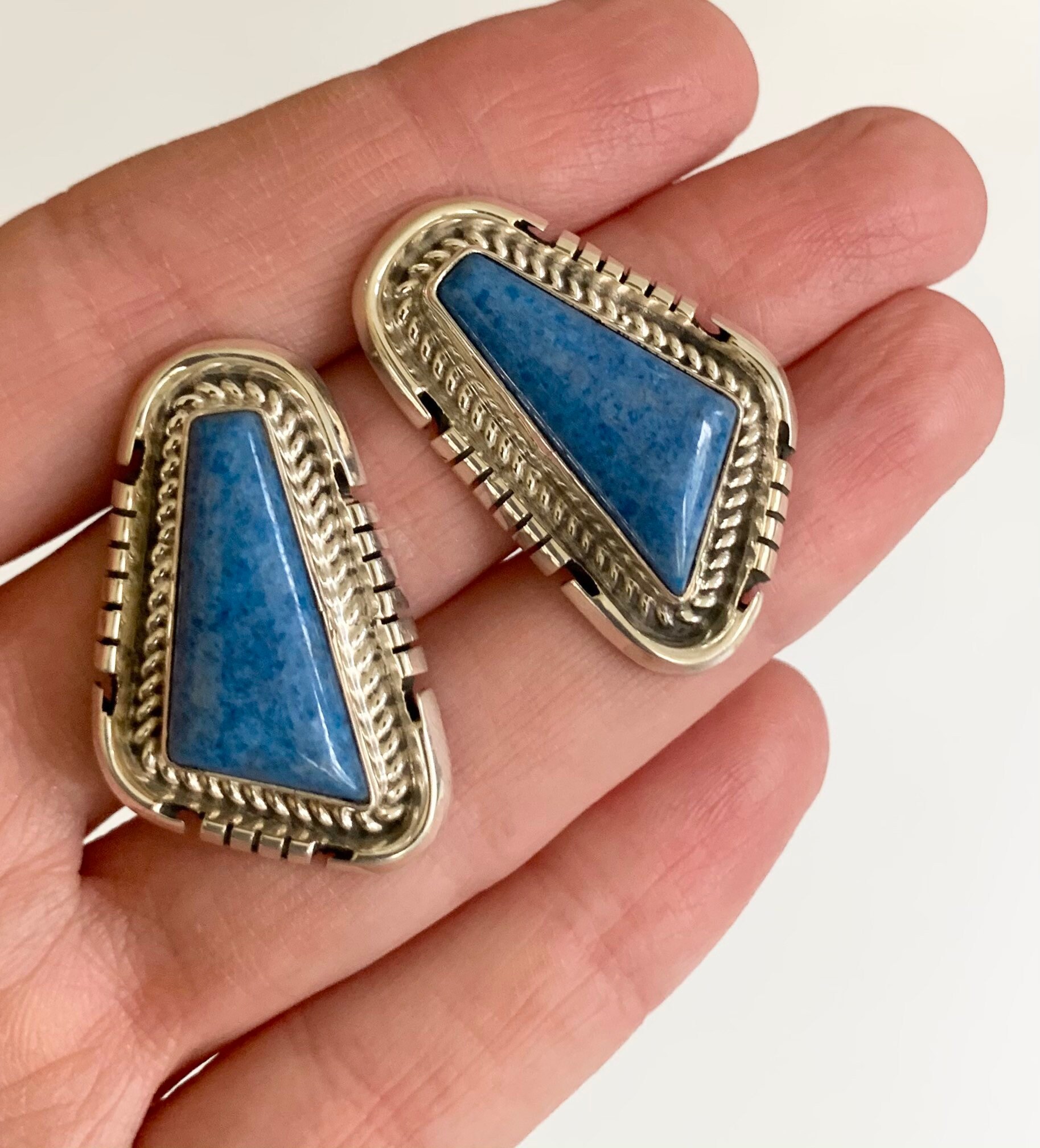 RESERVED Long Lapis Earrings Vintage Native American Navajo Sterling ...