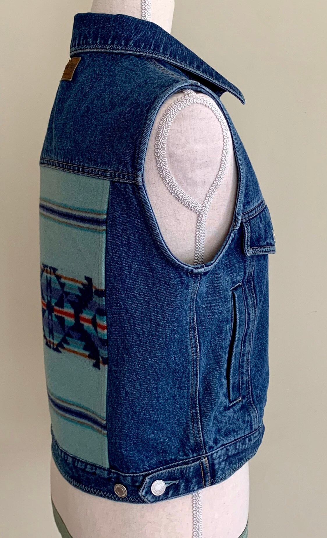 Pendleton Southwest Denim Vest Sleeveless Jacket Vintage 90s Medium ...