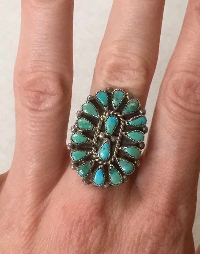 40s Turquoise Cluster Ring Vintage Native American Petit Point Needle ...