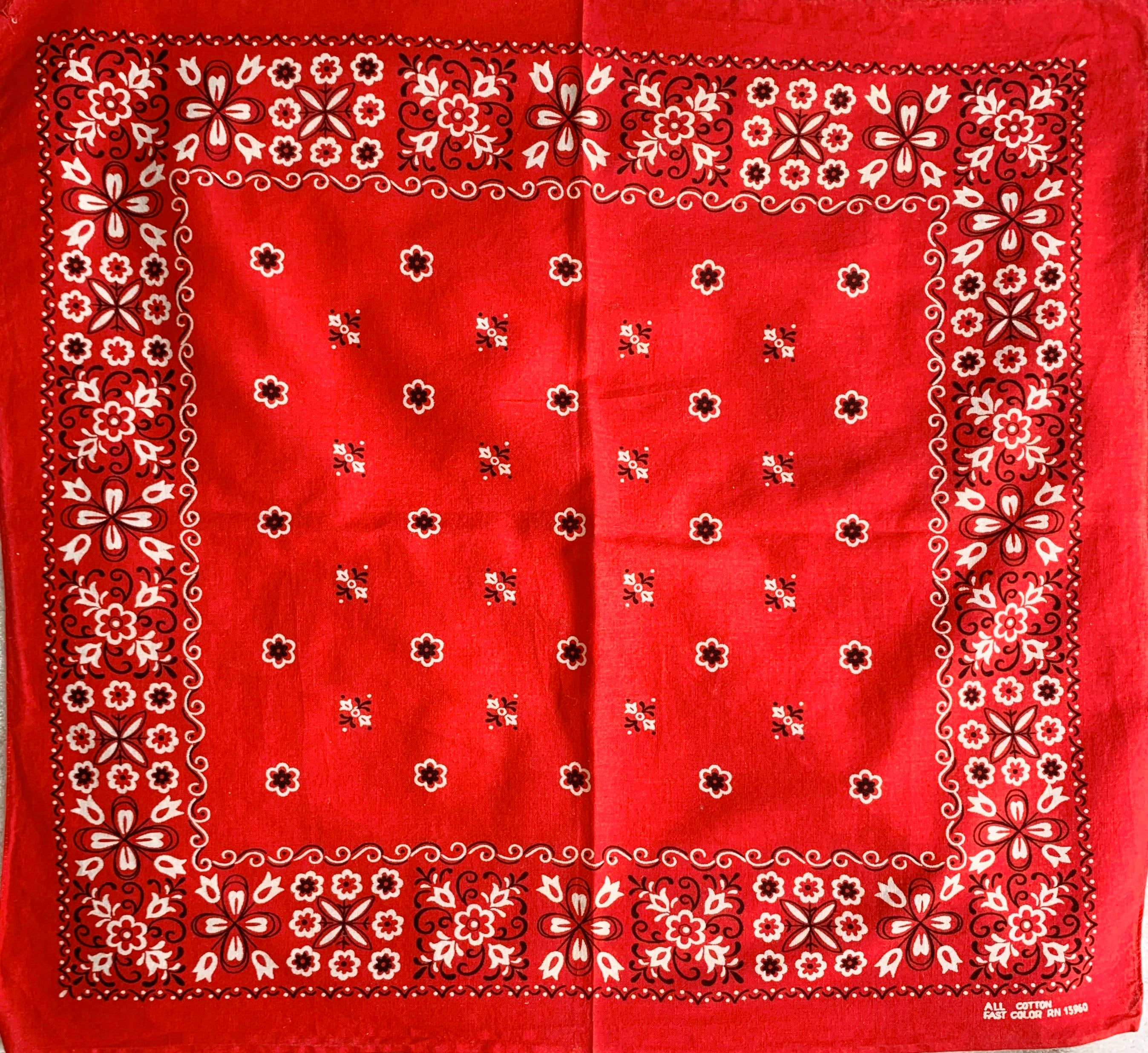 Red Fast Color Bandana Vintage 60s 70's All Cotton Lightweight Weave ...