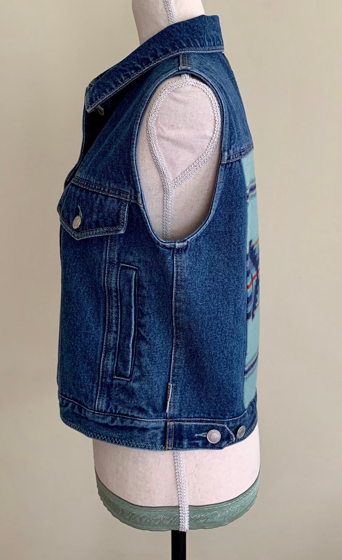 Pendleton Southwest Denim Vest Sleeveless Jacket Vintage 90s Medium ...