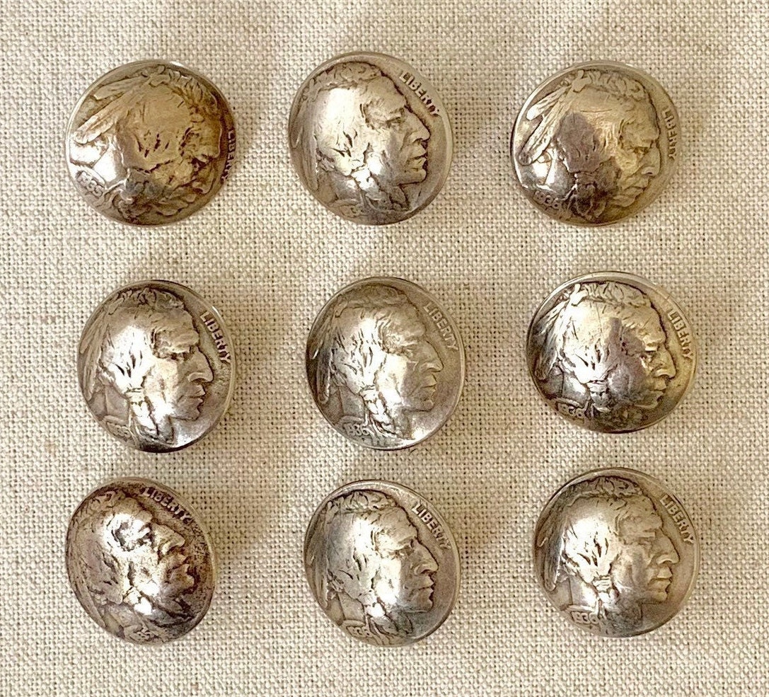 Buffalo Nickel Button Set Lot Set of 9 Vintage Native American Image ...