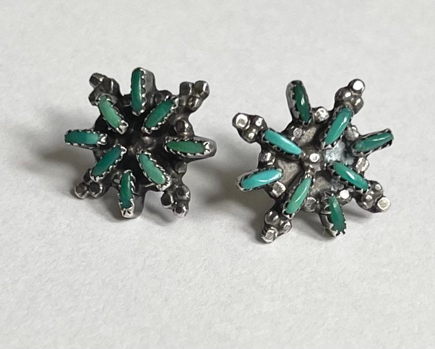 Zuni Needlepoint Turquoise Earrings Vintage Old Antique 40s Southwest ...