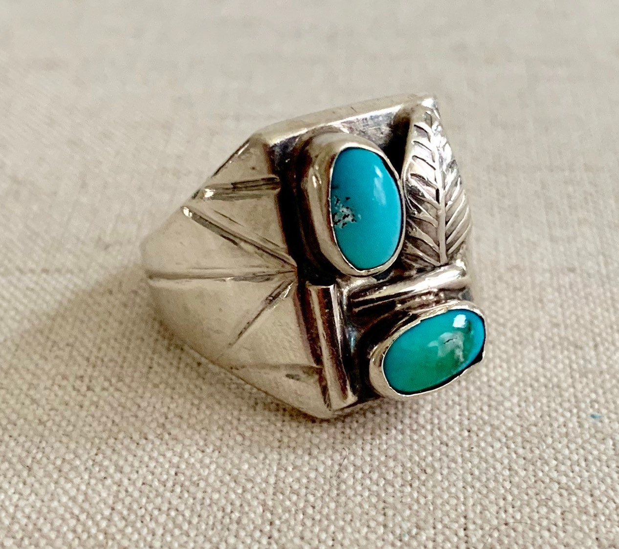 50s Navajo Turquoise Ring Sterling Silver Vintage Native American Wide ...