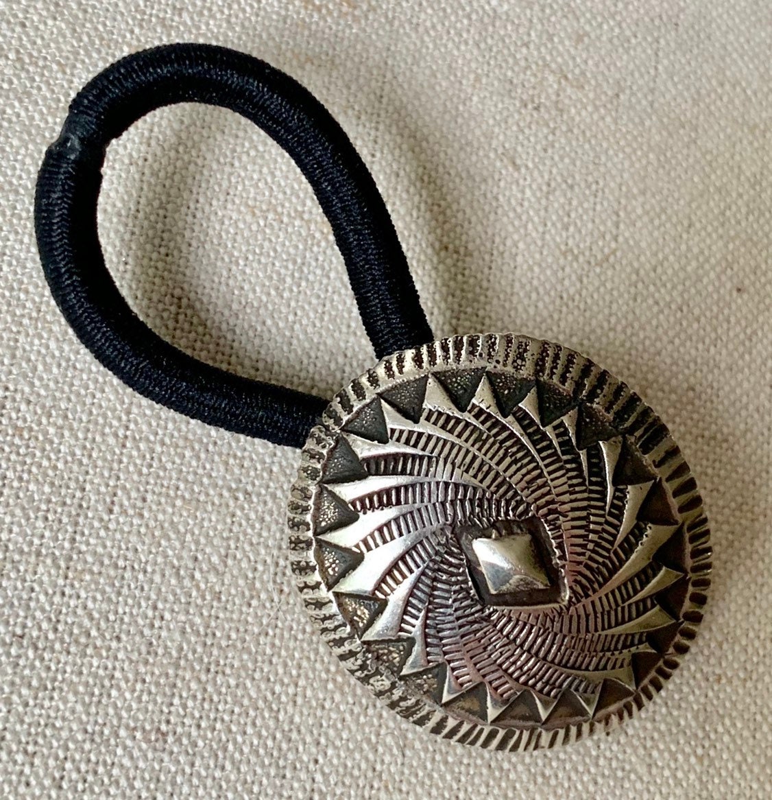 Southwest Silver Ponytail Holders Hair Band Tie Vintage Handmade Button ...