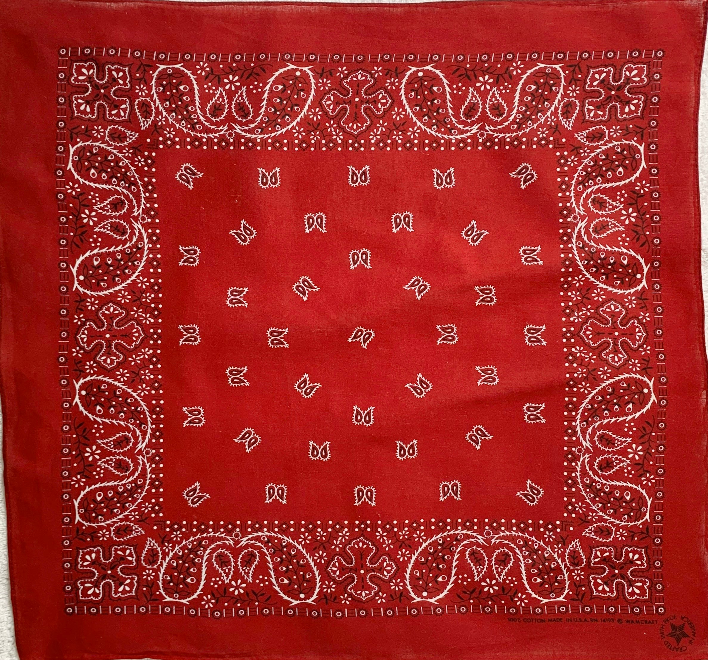 Dark Red Bandana Vintage 80s 90's Wamcraft All Cotton Made in USA Weave ...