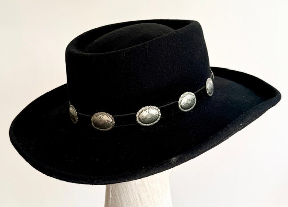 Vintage Black Cowboy Hat Concho Hat Band Western Buck… - Gem