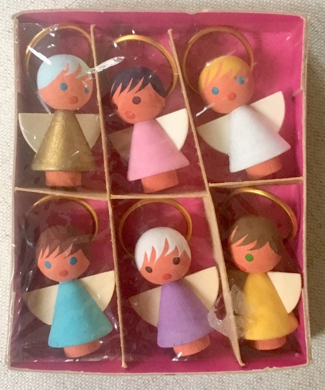 Miniature Polish Wooden Angels Angel Figurines Set Lot of 12 Original ...