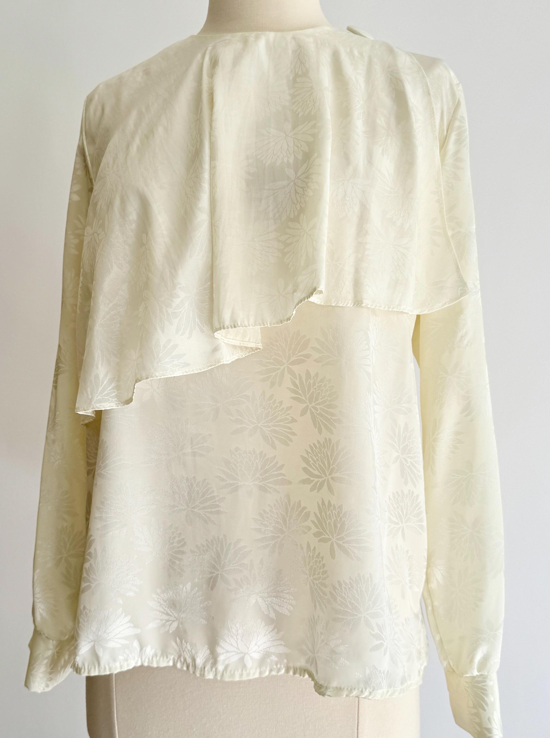 80s Ivory Ruffle Top Blouse Vintage Apostrophe Ivory White Slinky ...