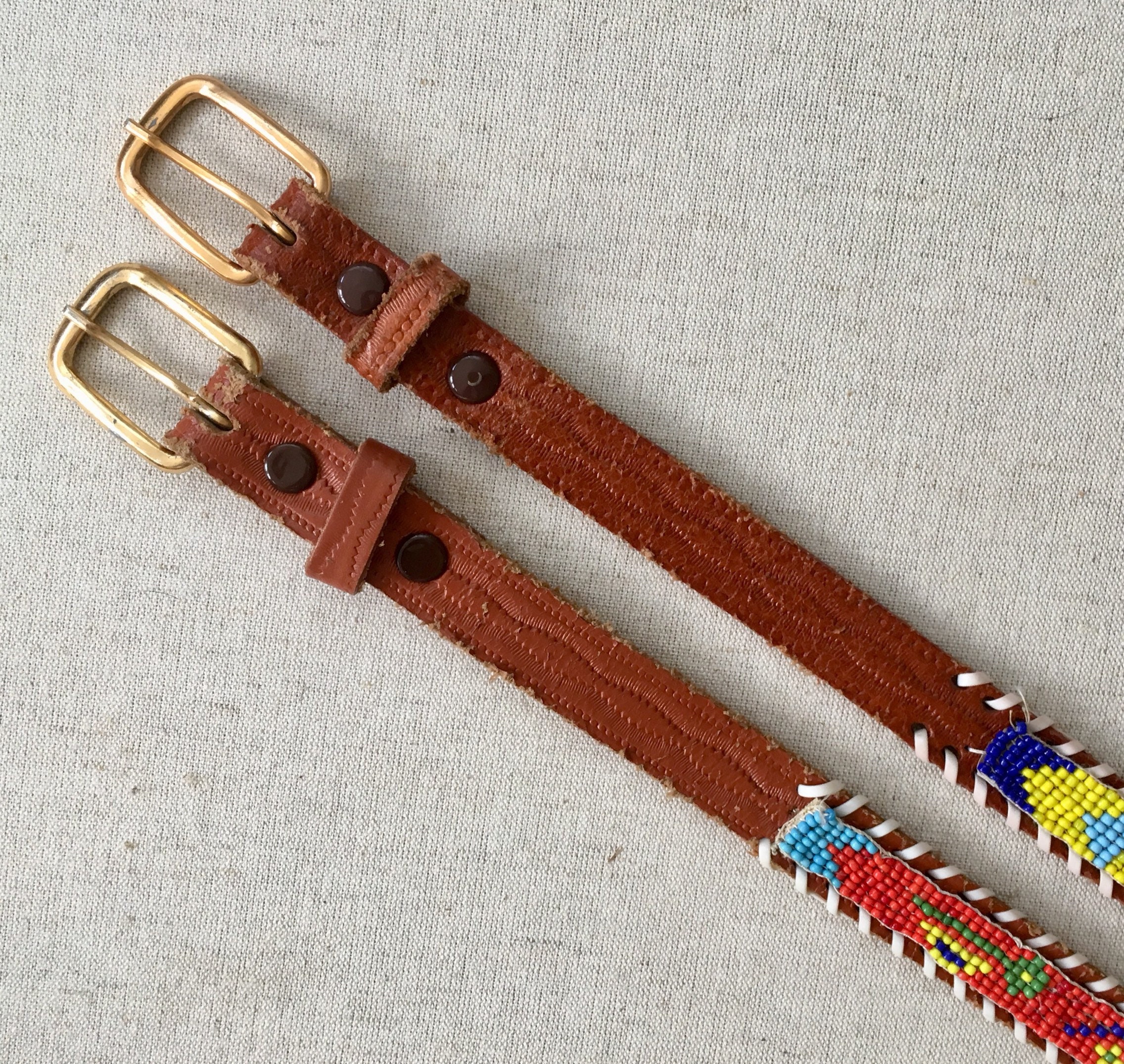 Vintage Kids Western Belt Leather Native American Seed Bead Thunderbird ...