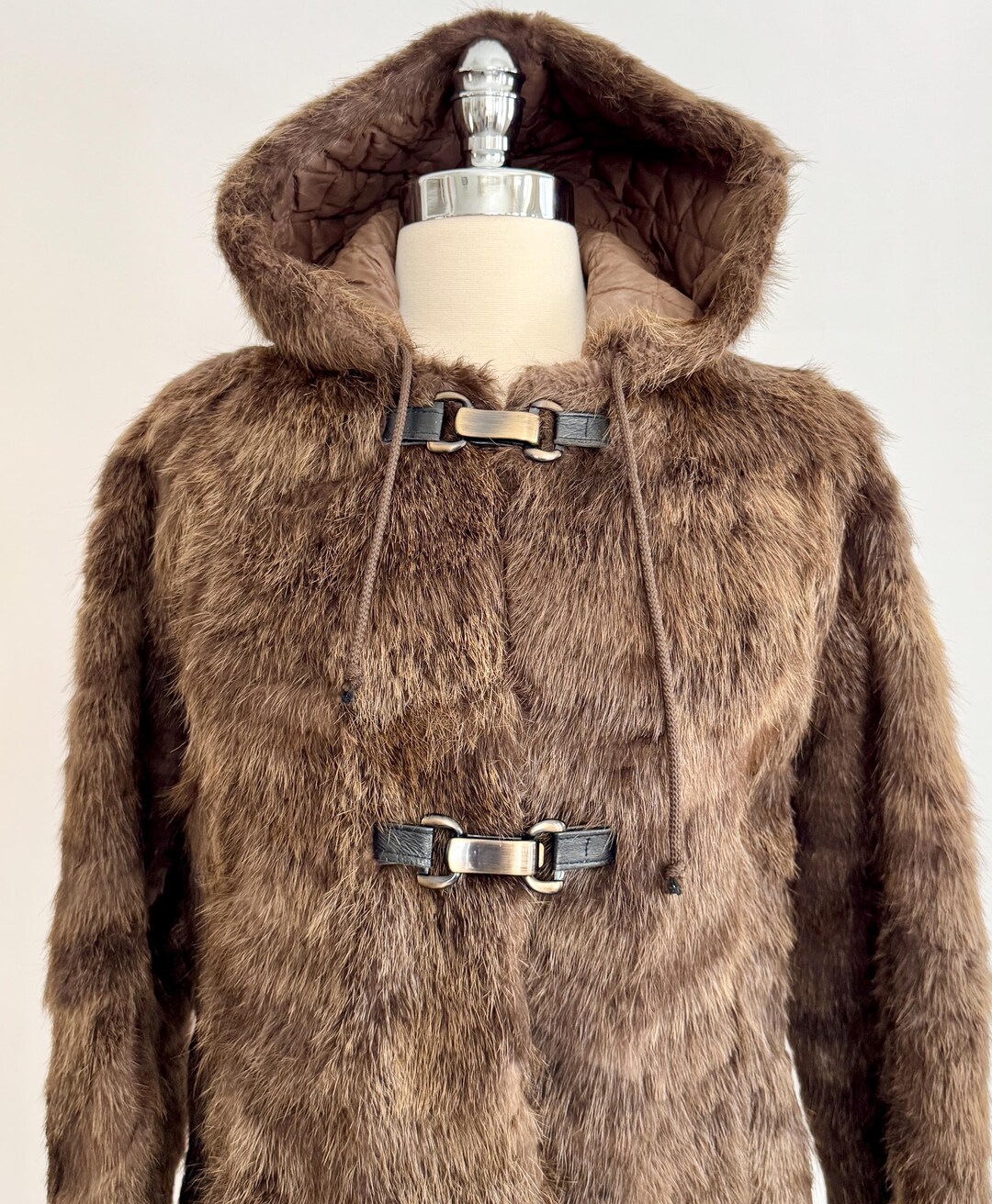 Glossy Vintage Natural Fur Jacket Madisons Department Store Hooded ...