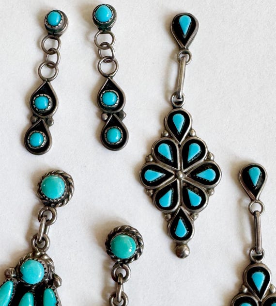 Vintage Zuni Turquoise Earrings Dangle Drop Style Nat… - Gem
