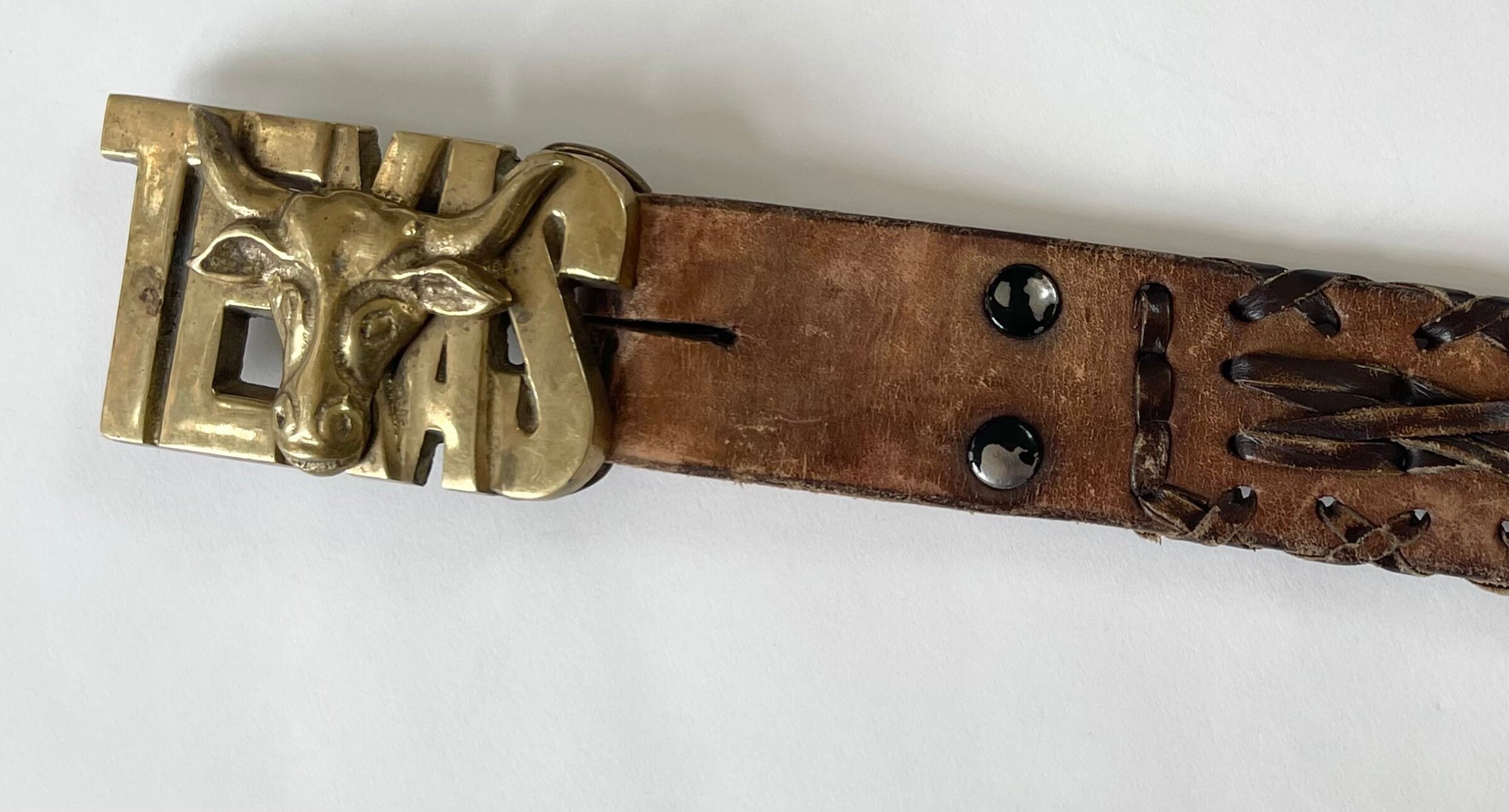 Vintage Texas Belt Heavy Solid Brass Steer Head Buckle Very Distressed ...