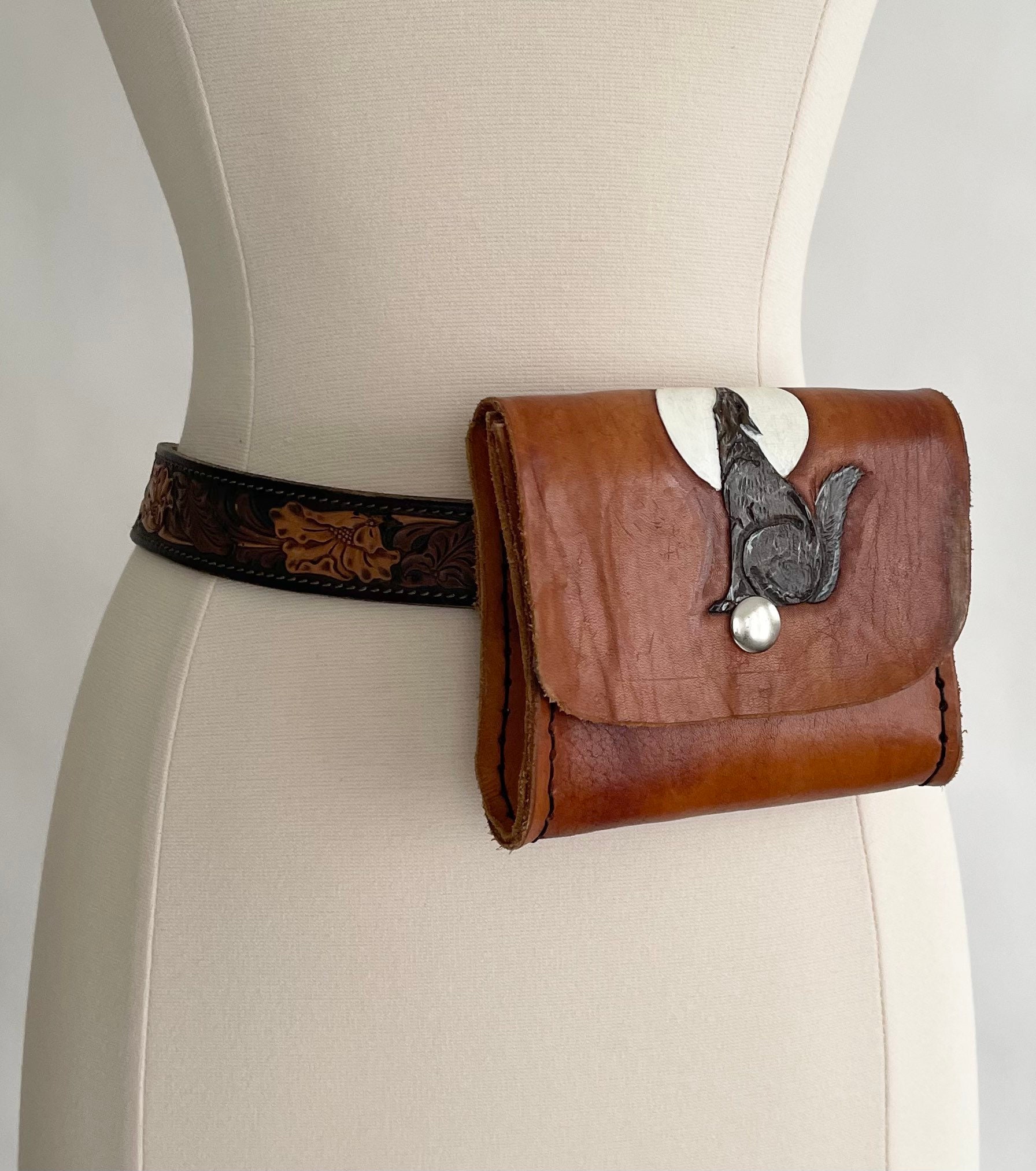 Hand Tooled Leather Belt Bag Pouch Western Vintage Music Festival ...