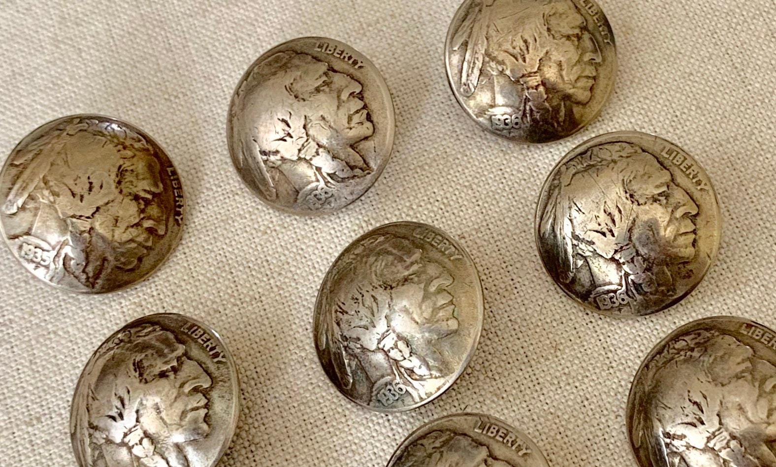 Buffalo Nickel Button Set Lot Set of 9 Vintage Native American Image ...
