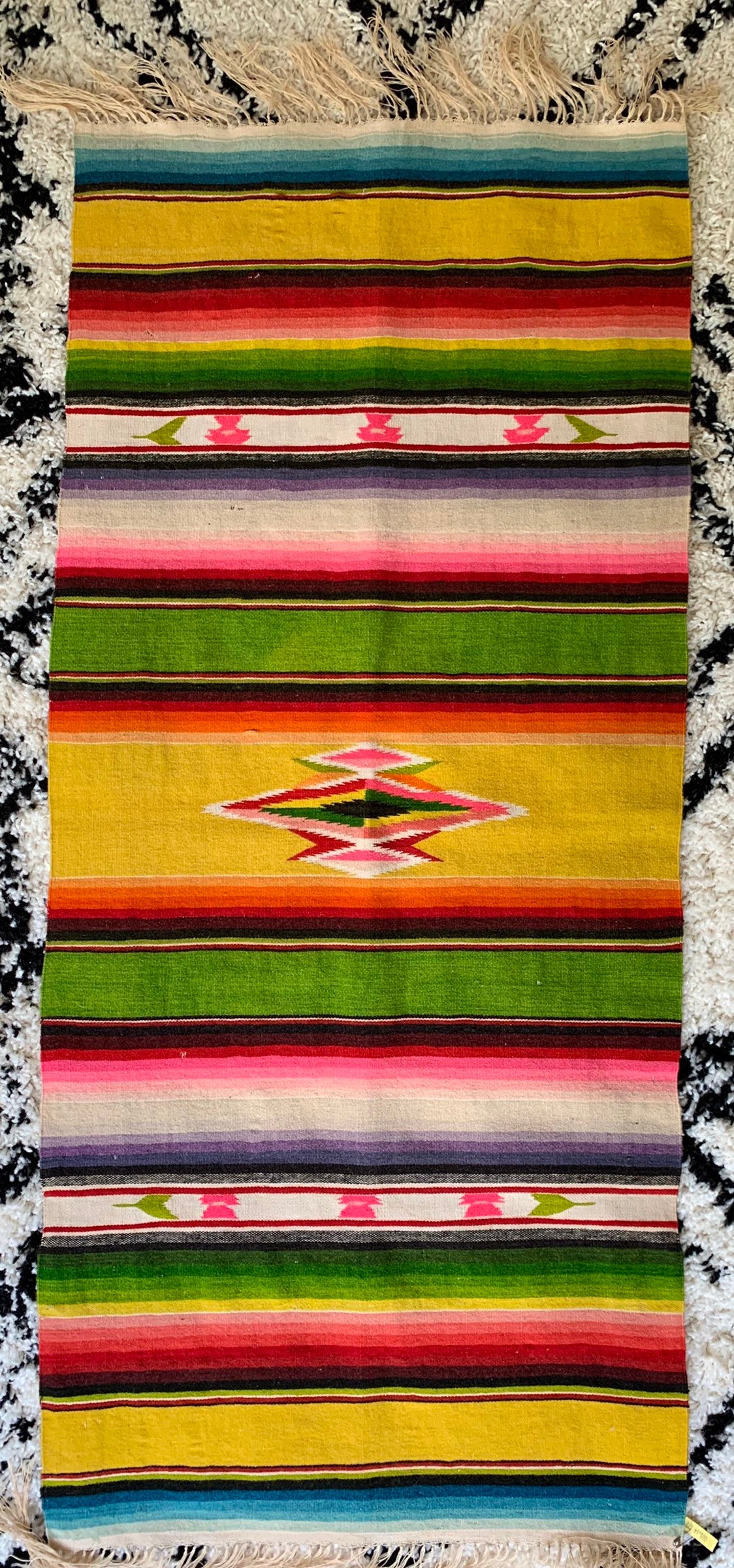 Antique Serape Saltillo Hand Woven Runner Textile Mat Wall Hanging Rug ...