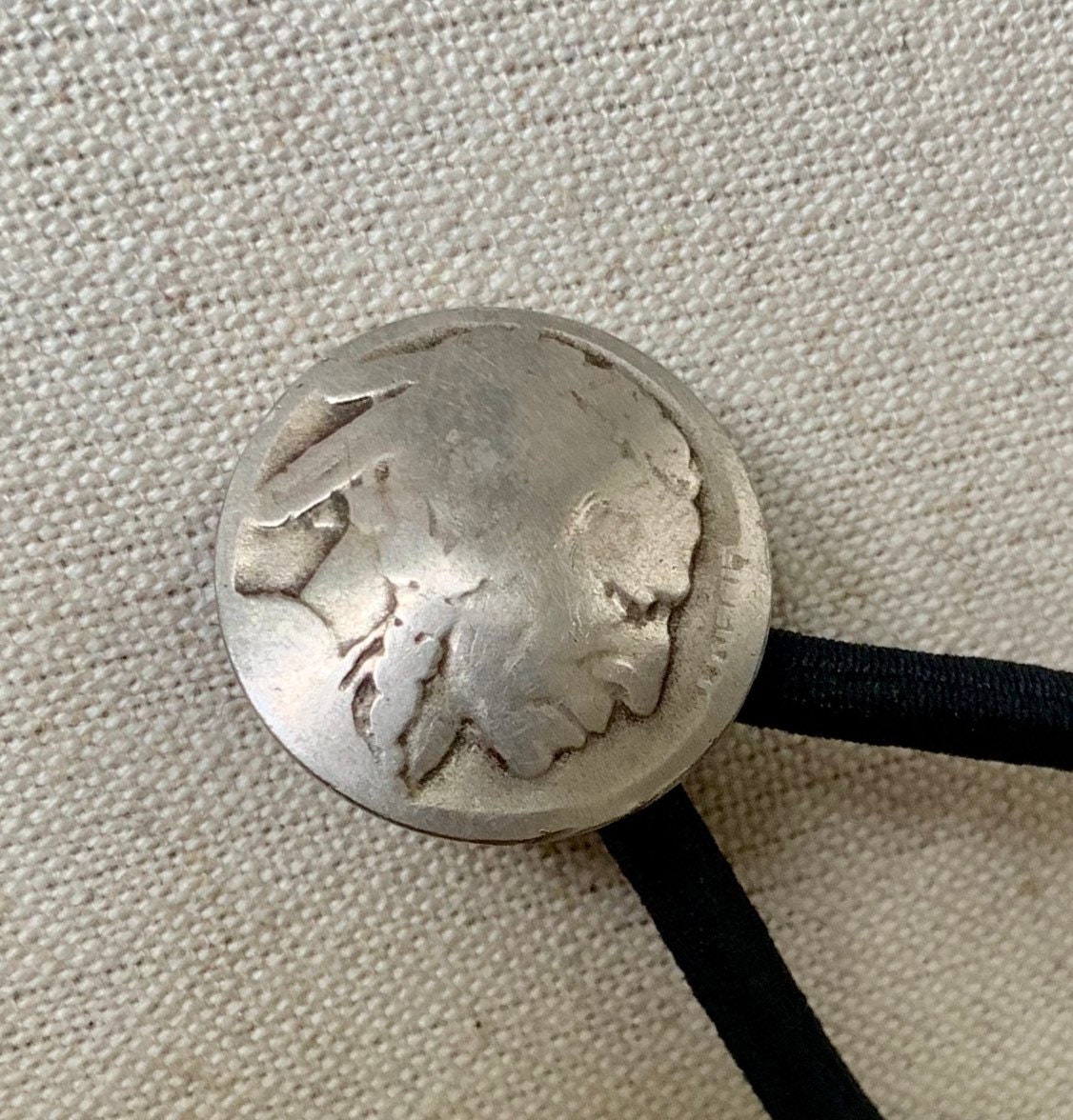 Southwest Silver Ponytail Holders Hair Band Tie Vintage Handmade Button ...
