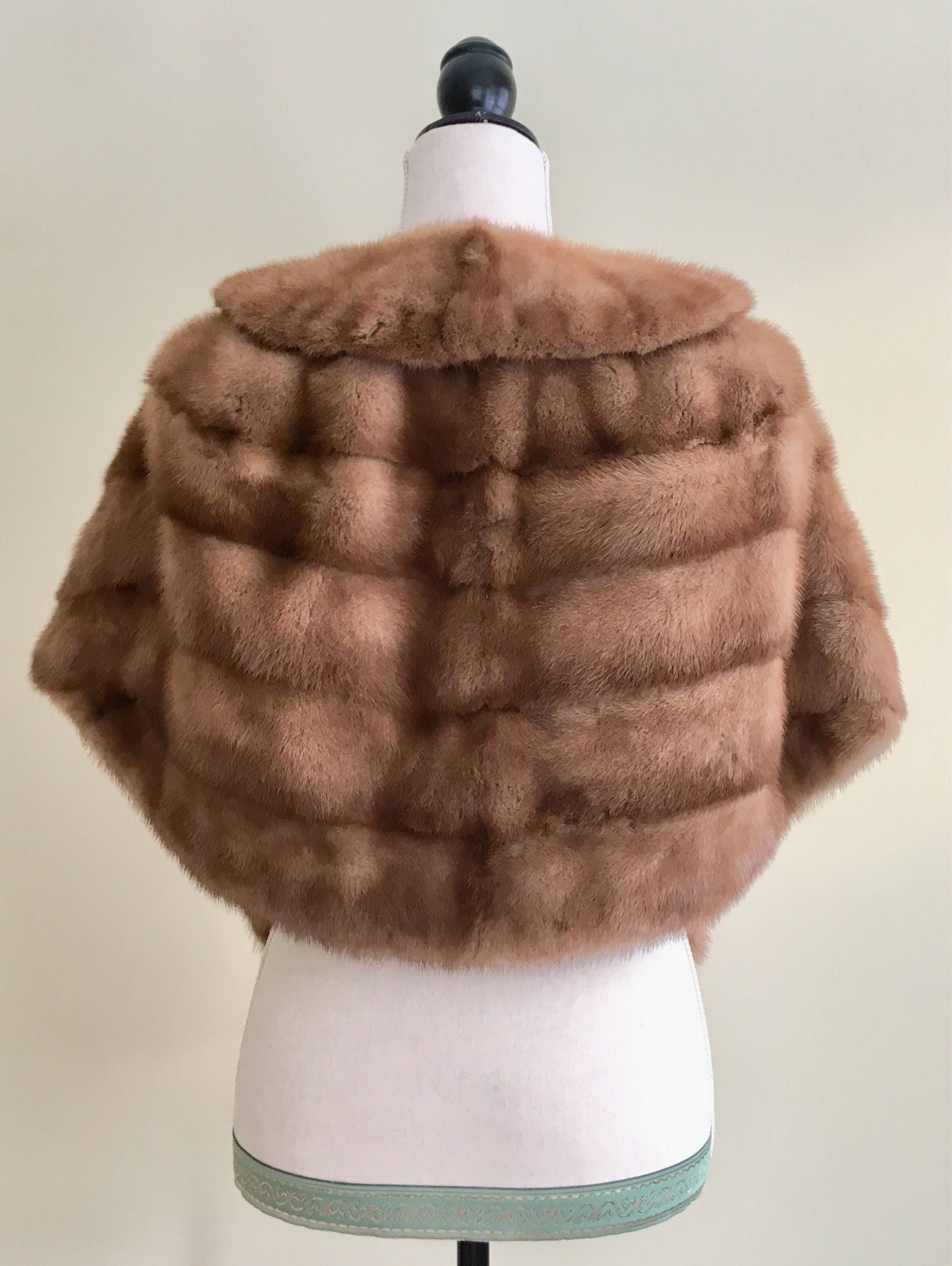 Mink Fur Capelet Shrug Stole Short Cropped Bolero Vintage 50s Style