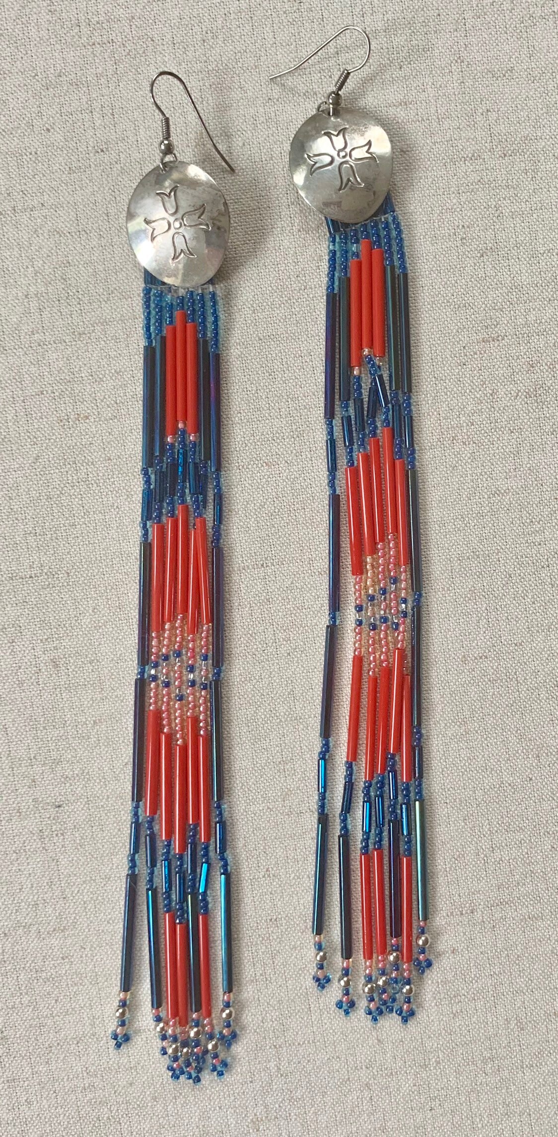 Beaded Shoulder Duster Earrings Sterling Silver Vintage Native American ...