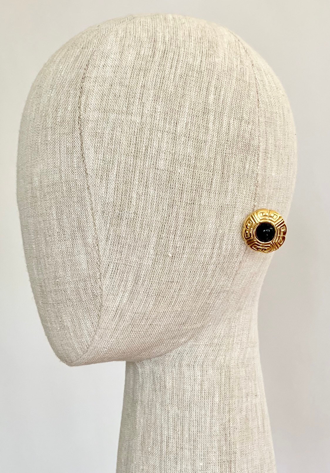 Signed Givenchy Gold Earrings Vintage Signature Logo Design Black Stone ...