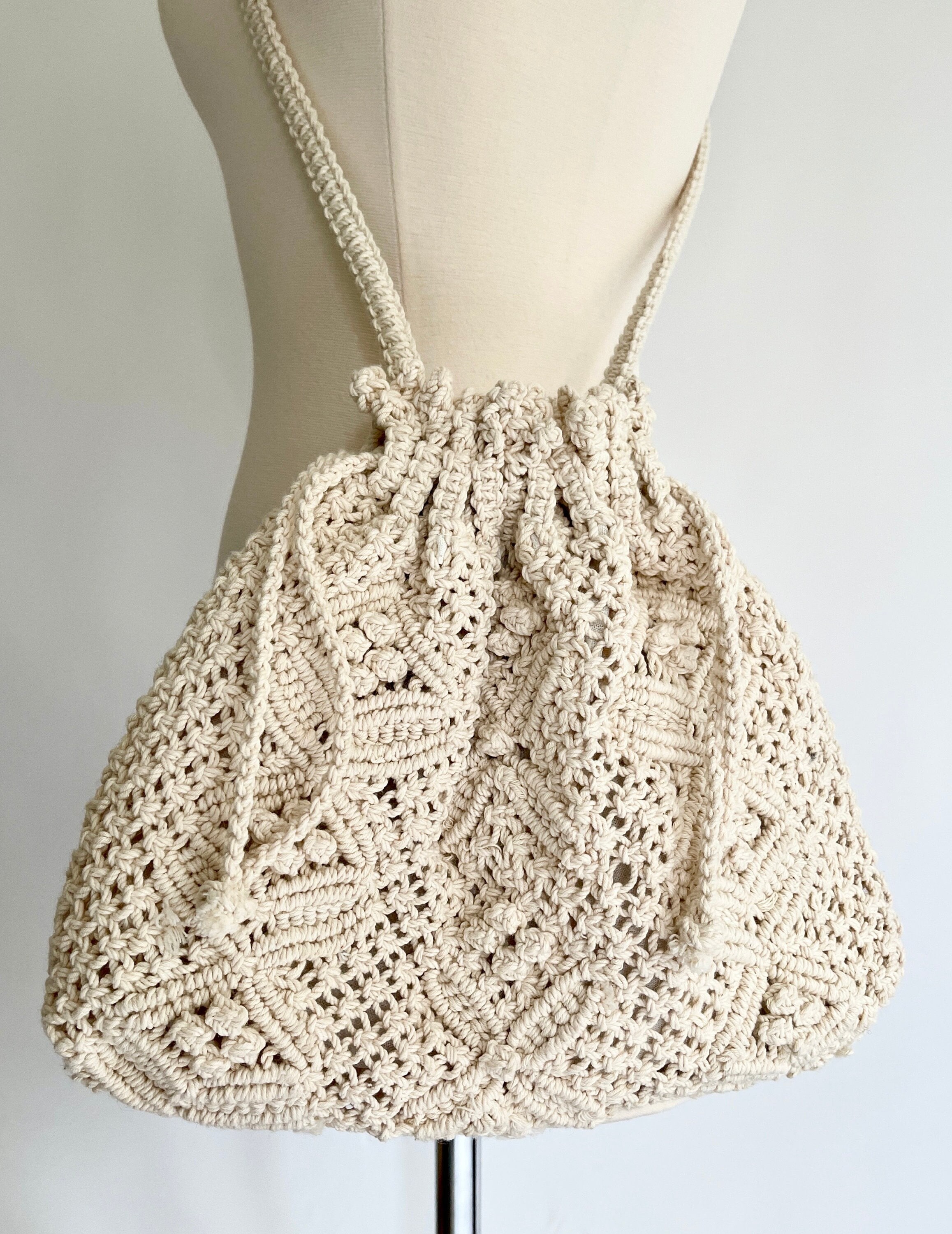80s Macrame Drawstring Bag Crossbody Purse Vintage Bass Made in ...