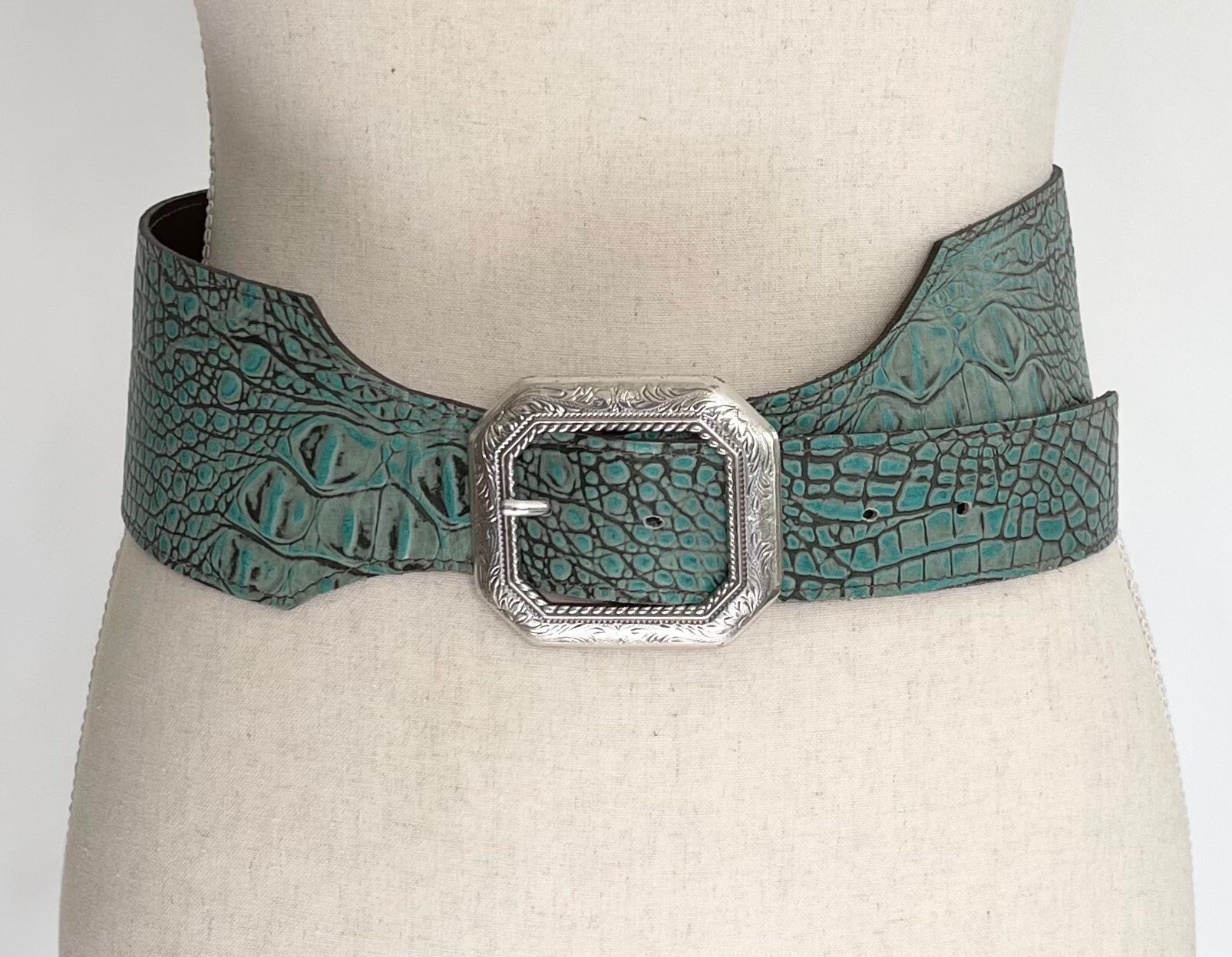 Turquoise Hand Painted Belt Wide Waist Belt Vintage Made in USA of ...