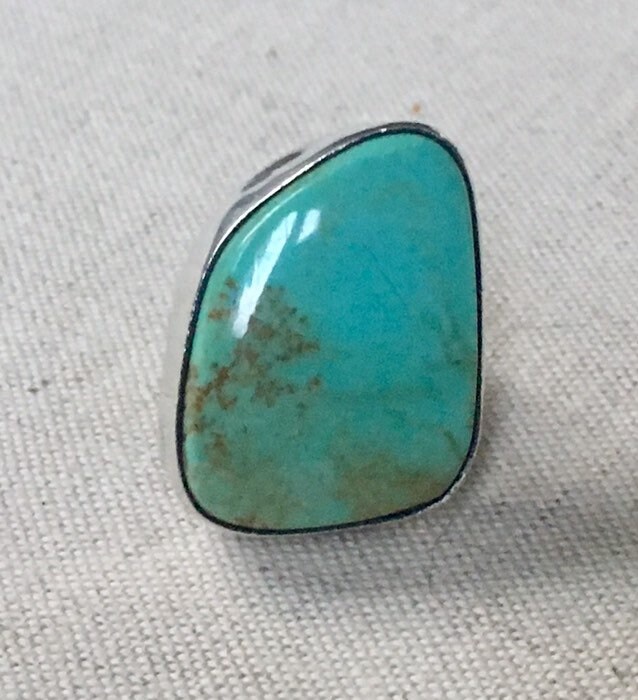 Big Modernist Turquoise Ring Sterling Silver Statement Ring Vintage ...