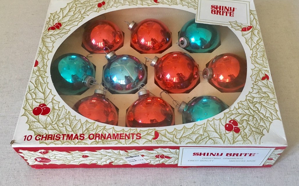 Shiny Brite Christmas Ornaments Lot of 12 in Original Box Vintage Glass ...