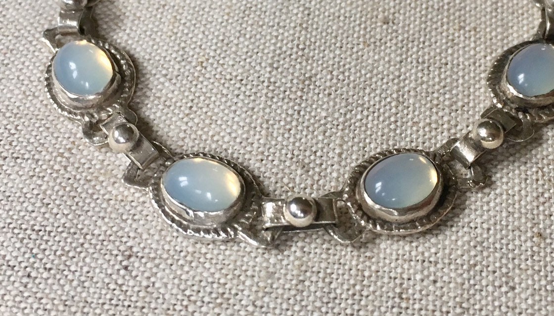 Moonstone Sterling Silver Bracelet Chain Link Southwest Native American ...