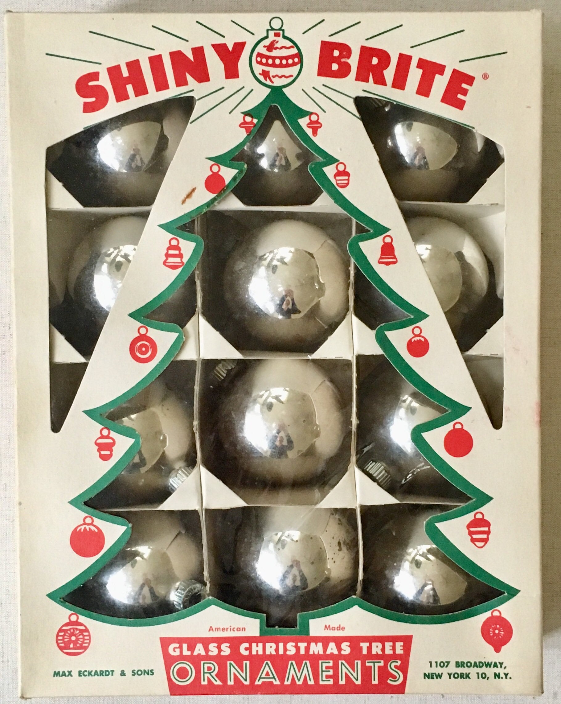 Silver Shiny Brite Ornaments Bulbs Lot of 12 in Original Box Vintage ...