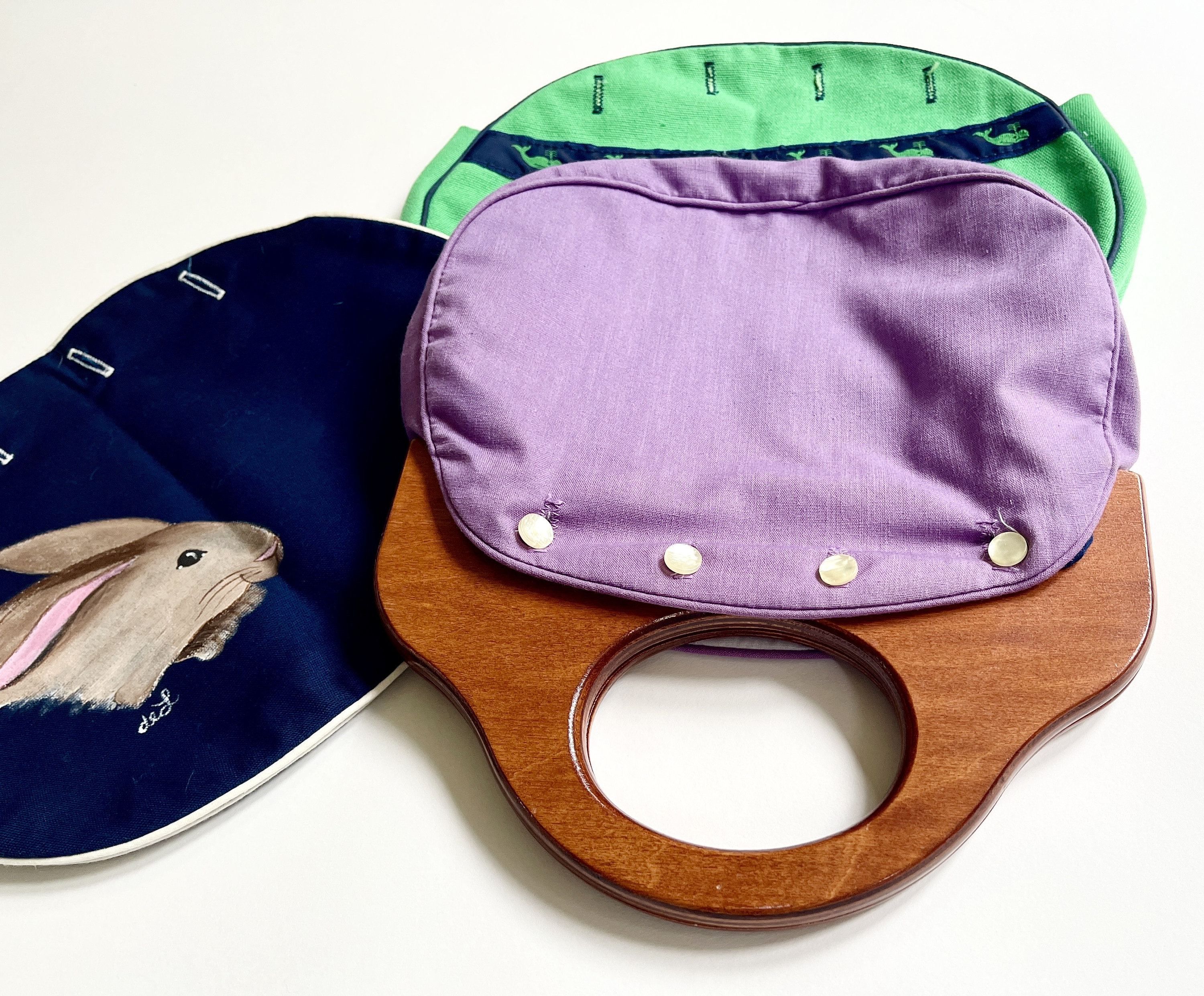 70s Interchangeable Purse Bag Preppy Vintage Banner House Wooden Handle ...