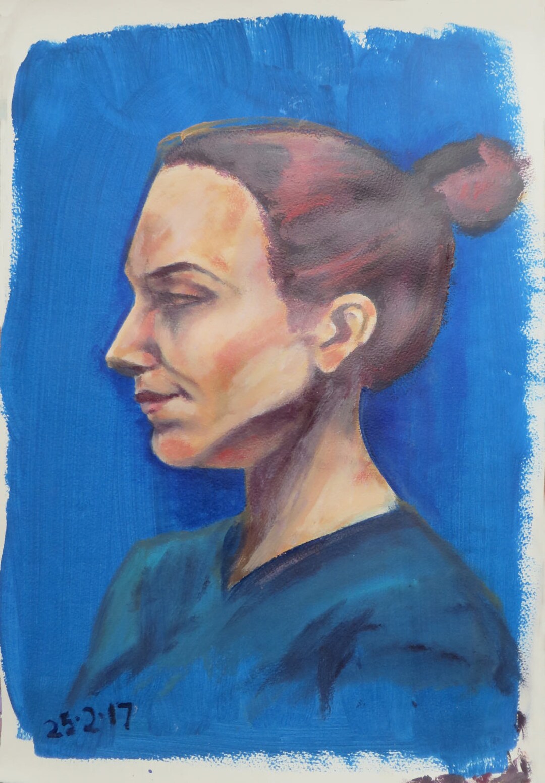 Original Acrylic Painting, Side Profile of a Woman, Life Model, Blue ...