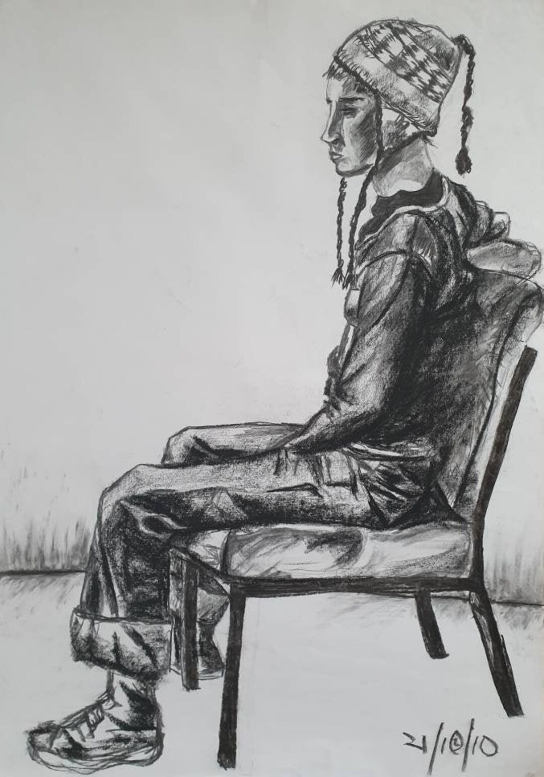 Original Charcoal Figure Drawing, Androgynous Side Profile, Irish Art ...