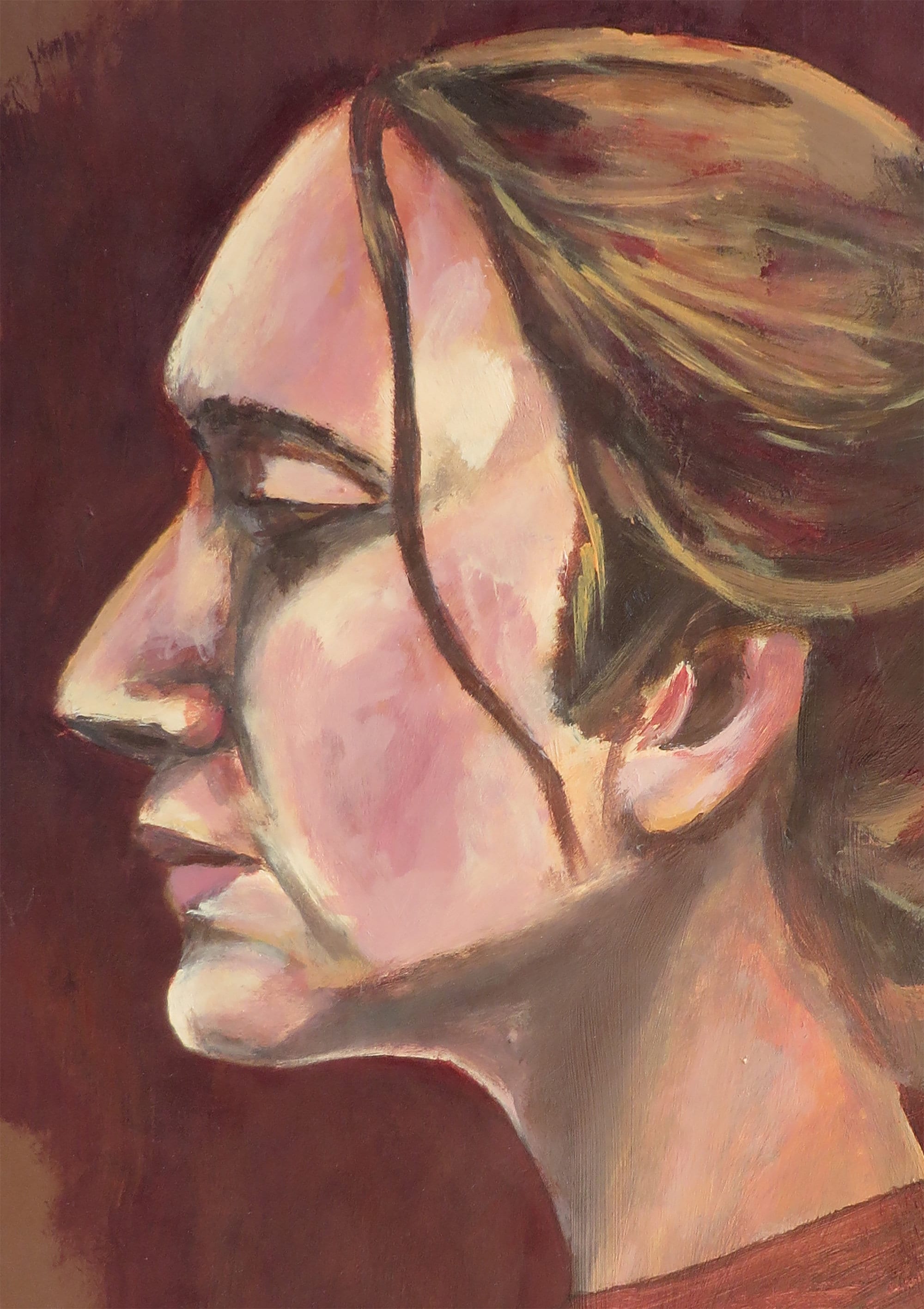 Original Acrylic Painting of a Woman, Side Profile, Brown Background ...