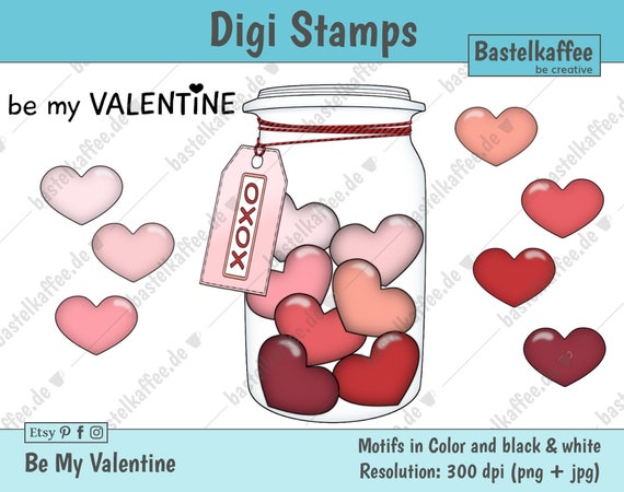 Be My Valentine Digi Stamps Set Printable digital stamps | Etsy