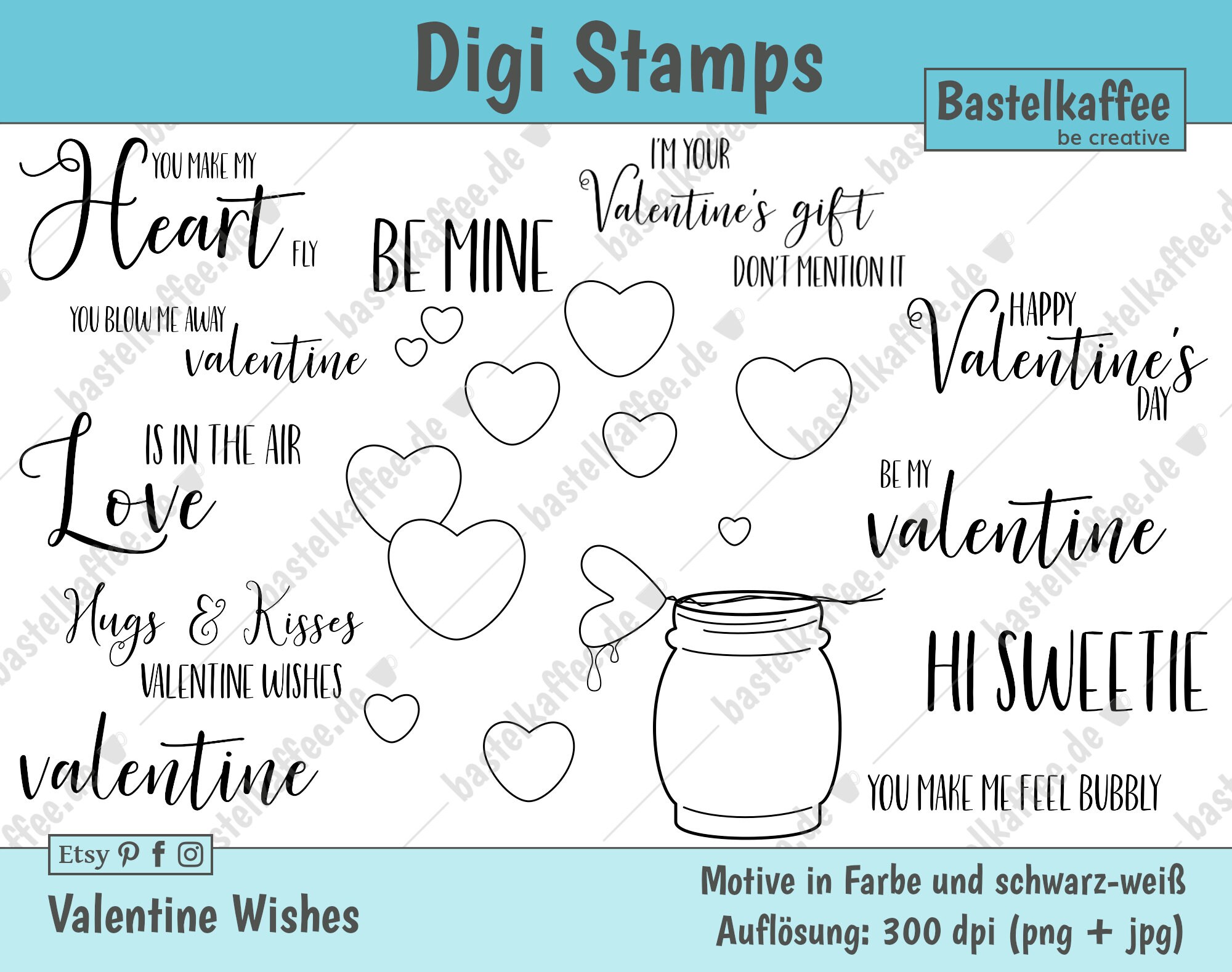 Valentine Wishes Digi Stamps Set printable digital stamps - Etsy España