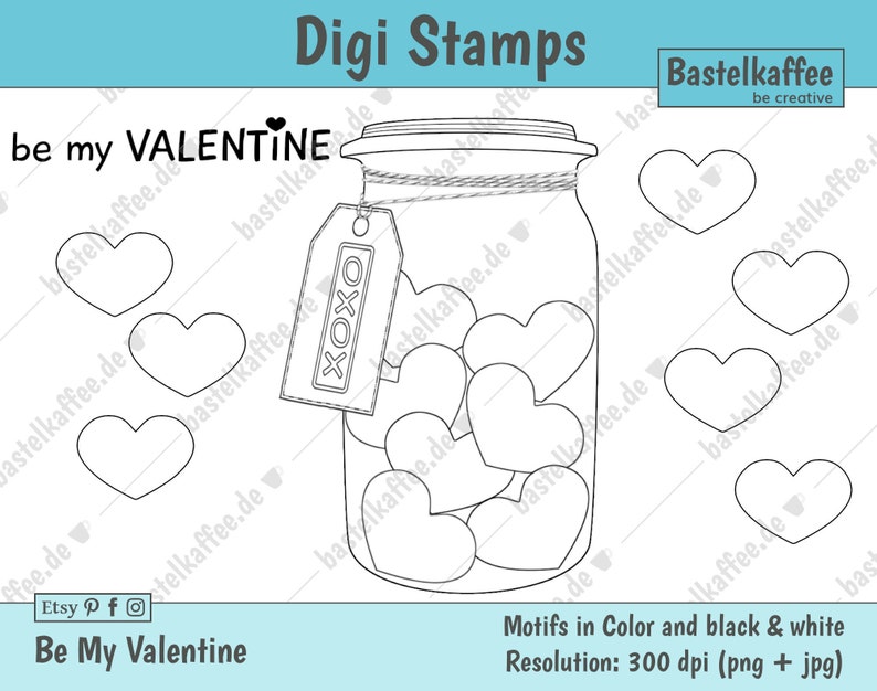 Be My Valentine Digi Stamps Set Printable digital stamps - Etsy France