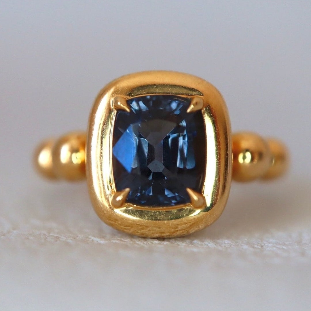 Natural Grey Spinel Signet Ring Engagement Ring Grey Cushion Cut ...