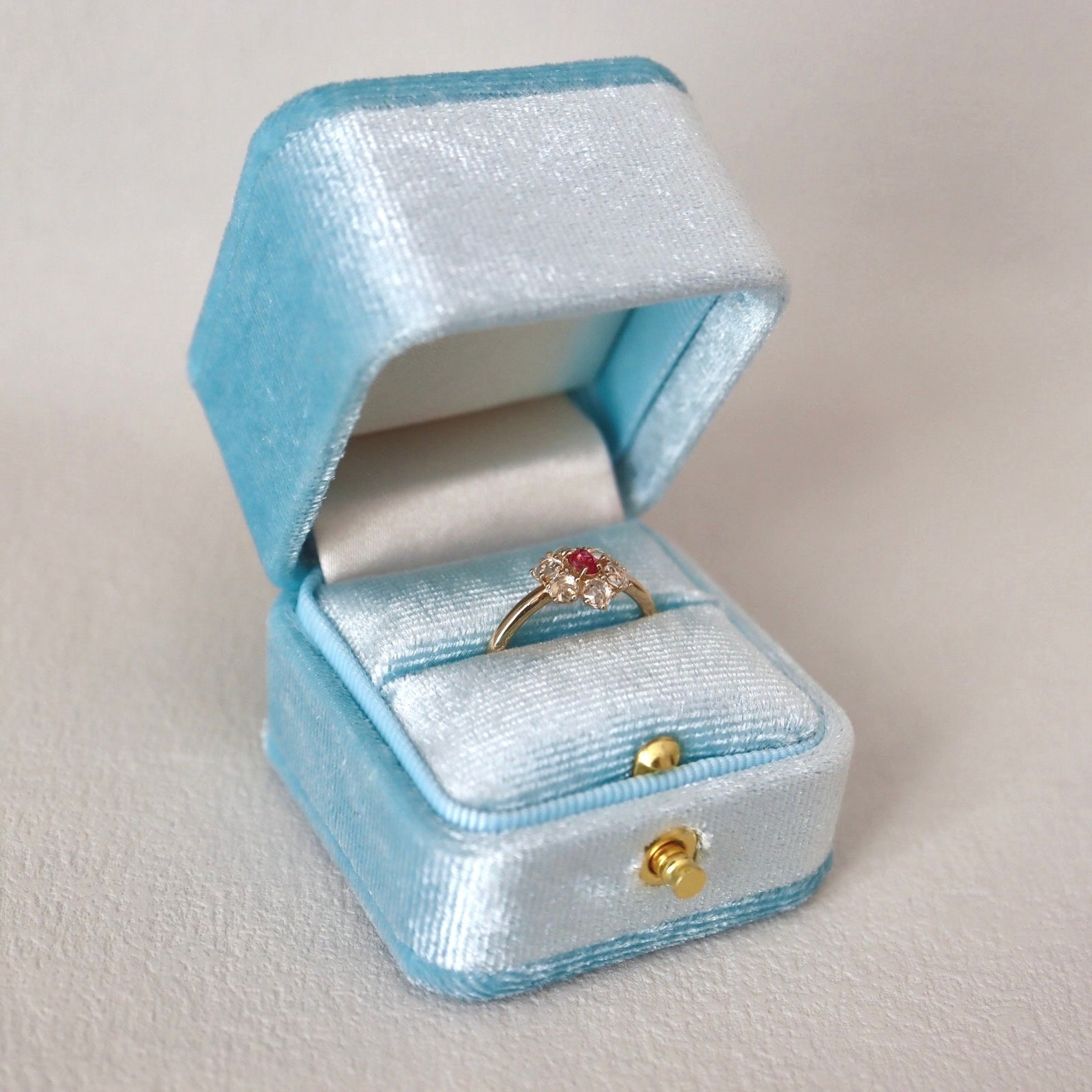 Light Blue Velvet Ring Box: Engagement Proposal With Latch Blue Ring ...