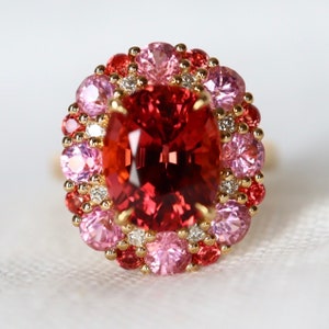 Orange Pink Tourmaline Ring Pink Spinels and Diamonds Halo Engagement ...